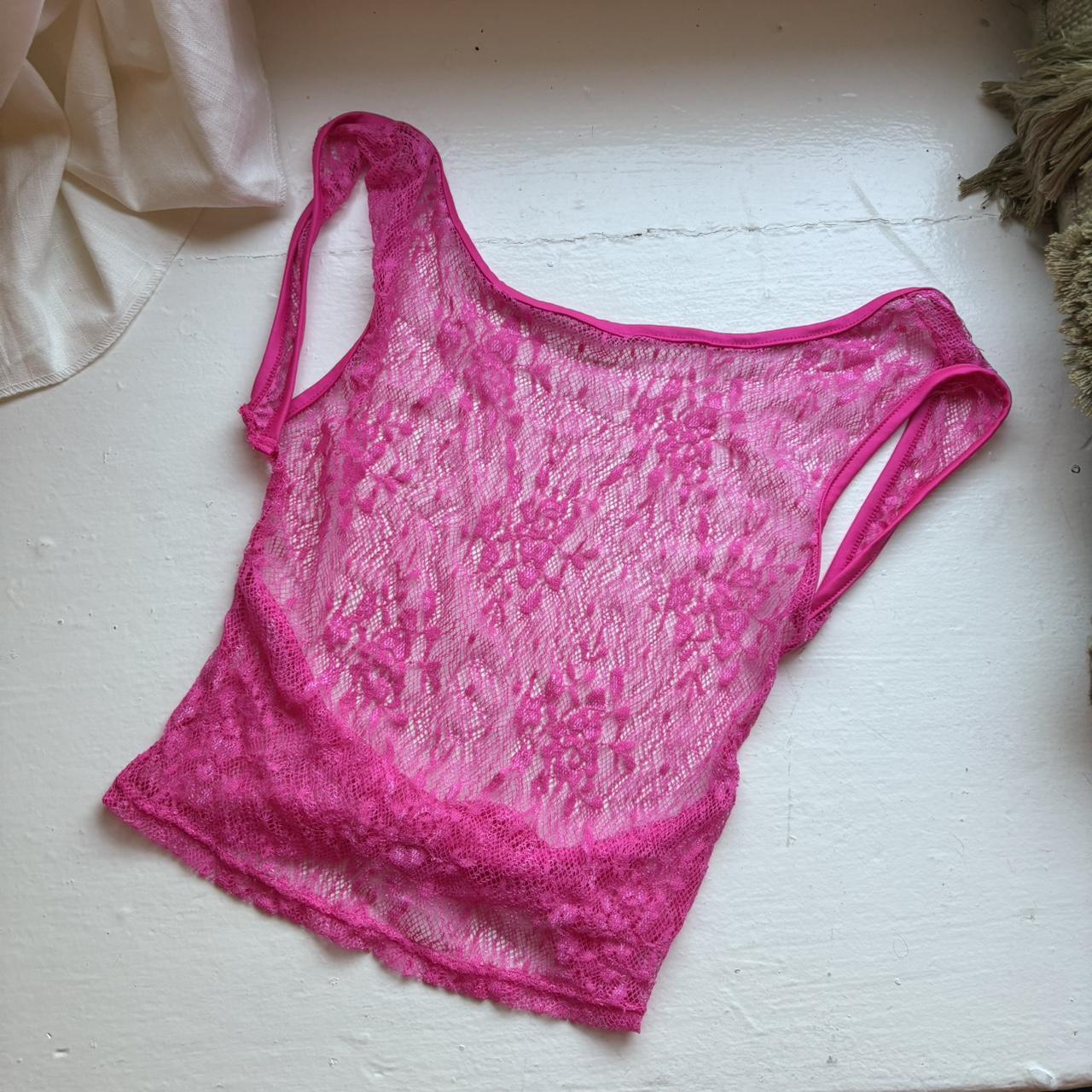 Pink lace crop top no tag- probably a size... - Depop