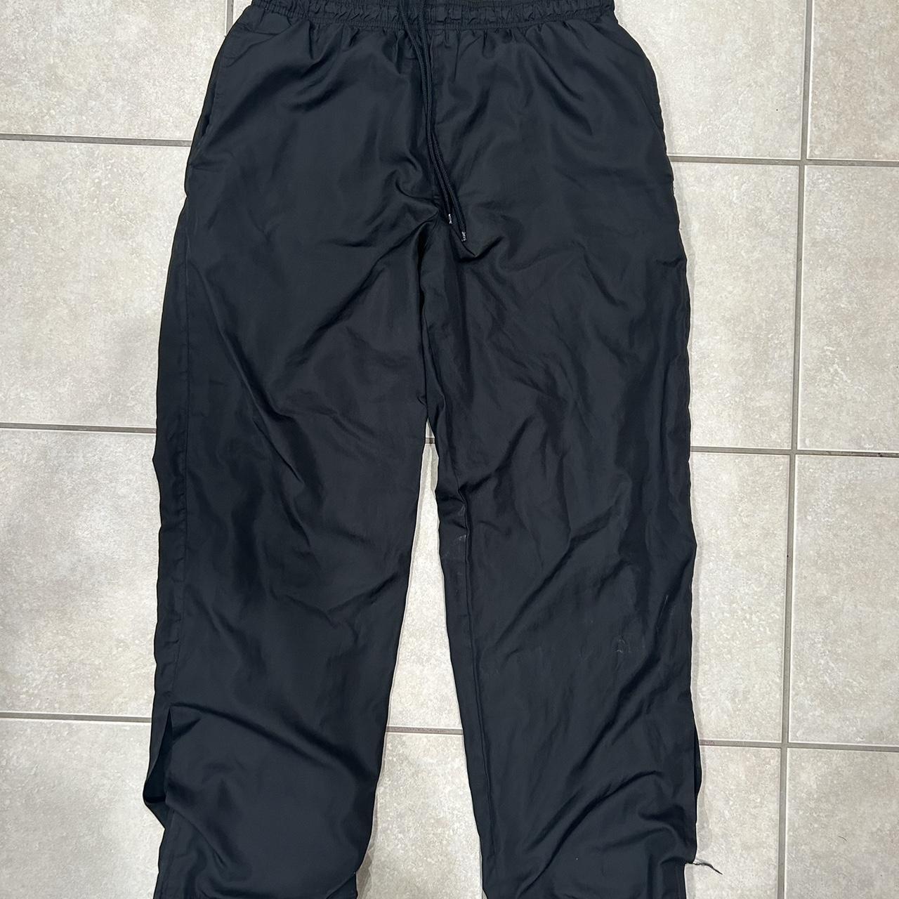 distressed black track pants zipper on ankle size:... - Depop