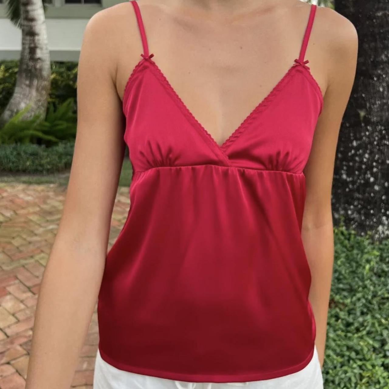 Brandy Melville Edith Red Silk Cami Top. Adjustable... | Depop