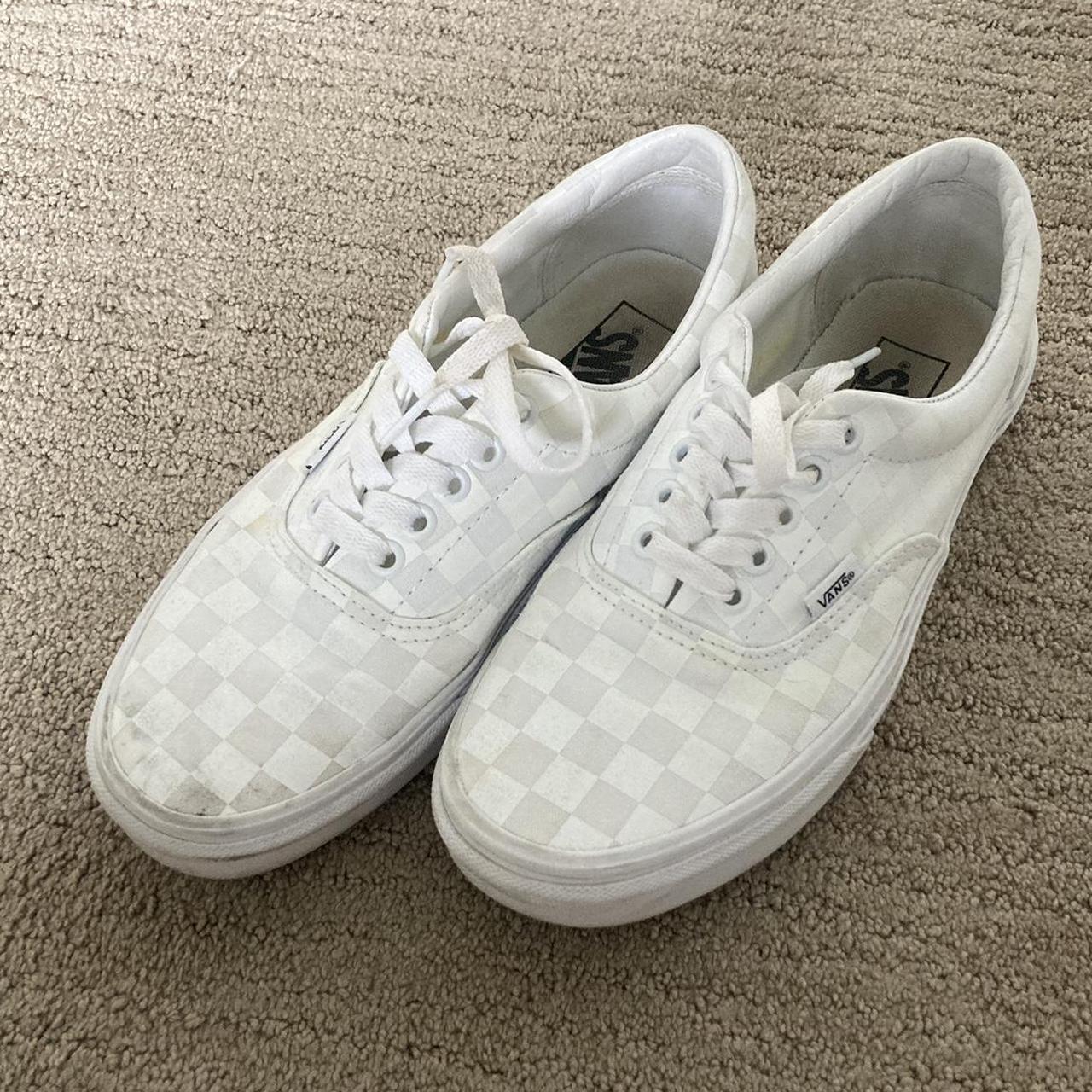 White checkered vans, size 9 (women) 7.5 (mens) Some... - Depop