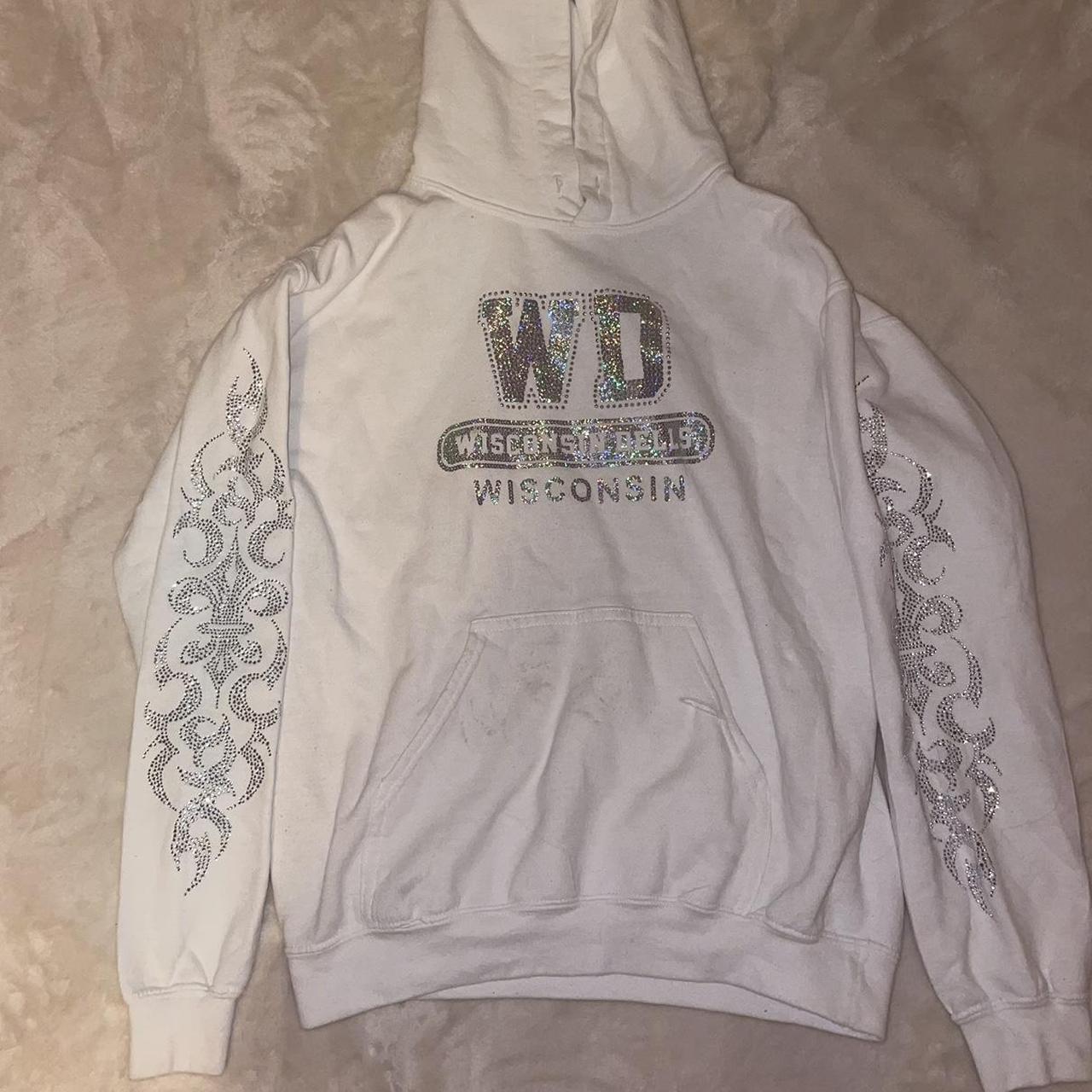 White “Wisconsin Dells” rhinestone hoodie #cute... - Depop