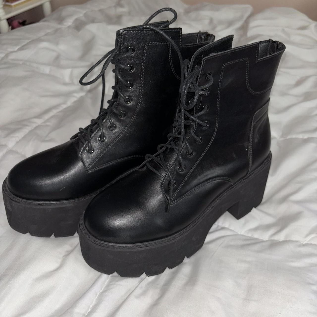 Black lace up chunky platform boots European women’s... - Depop