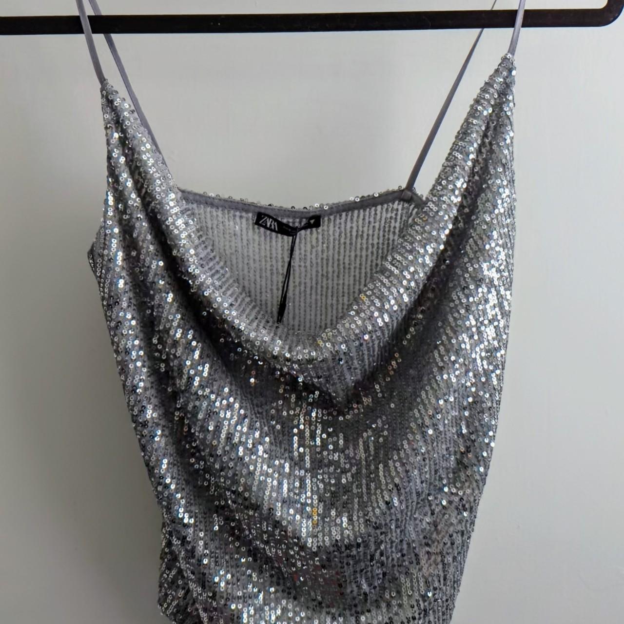 ZARA Silver Sequin Top Size Small Super cute &... | Depop