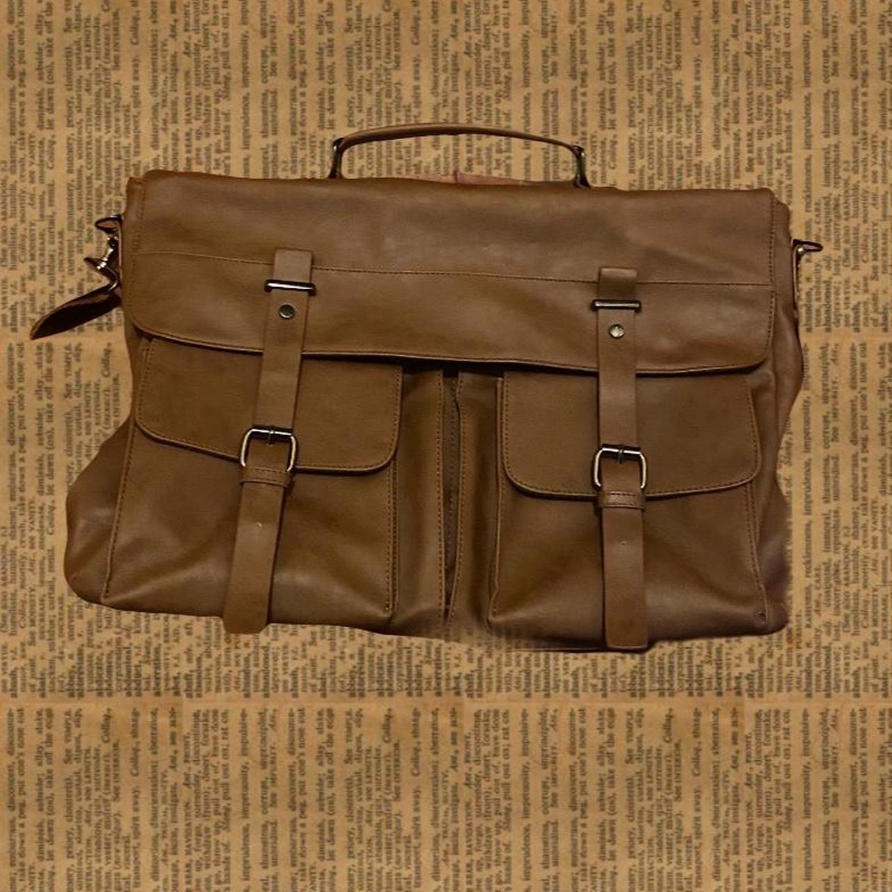 vintage brown leather satchel has a detachable strap... - Depop