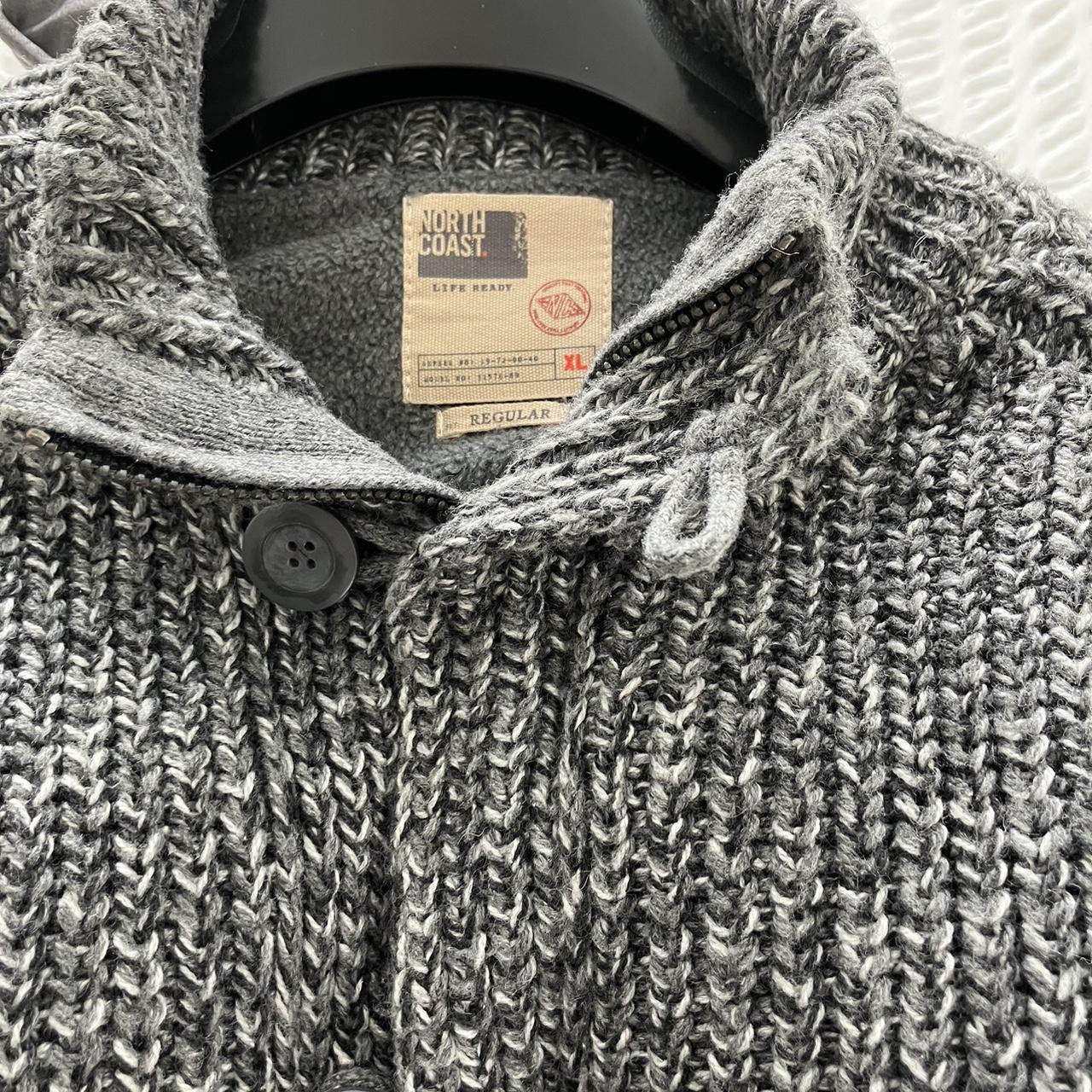 Grey warm wool & fleece jumper cardigan zip & button... - Depop