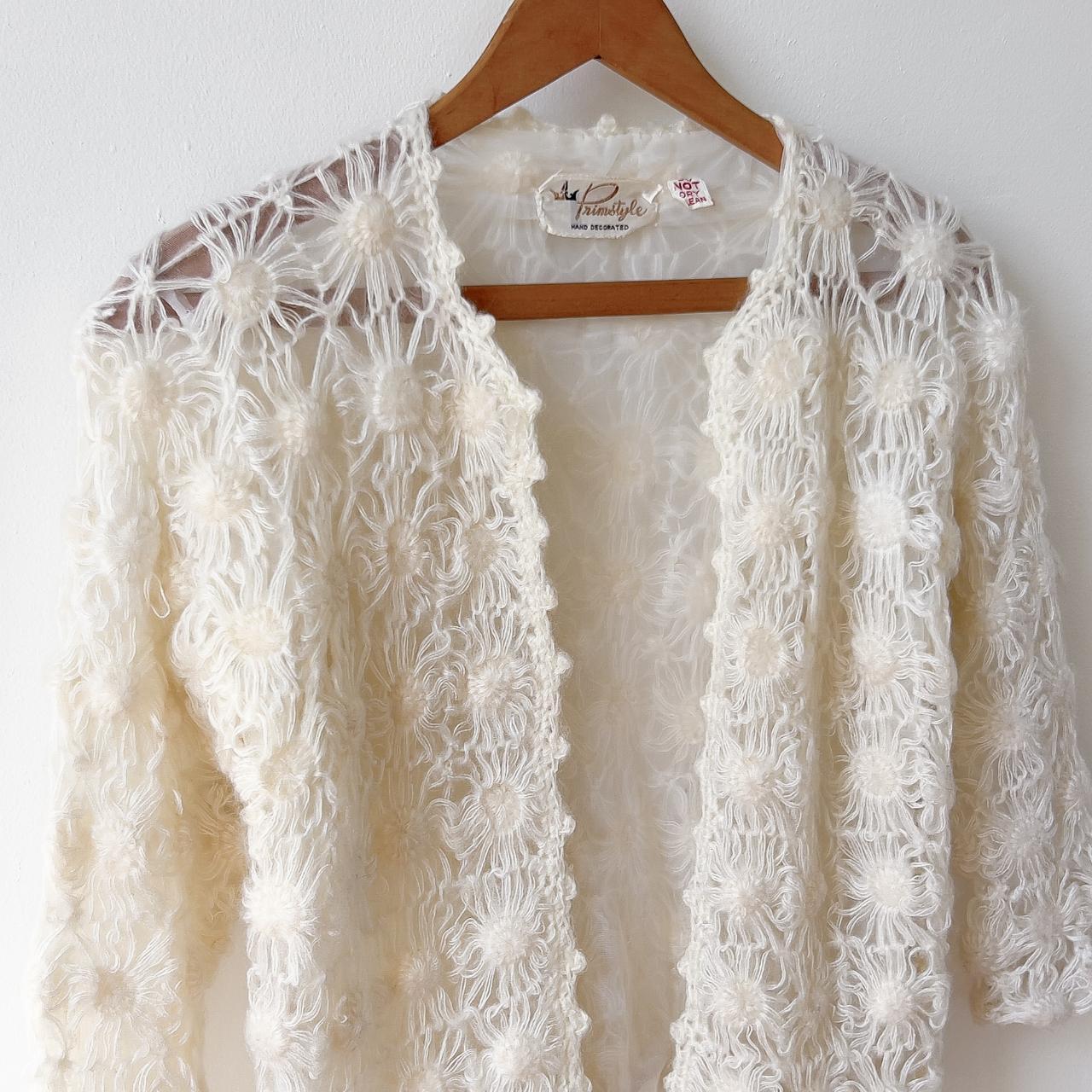 Gorgeous early 60s crocheted mohair cardigan with... | Depop