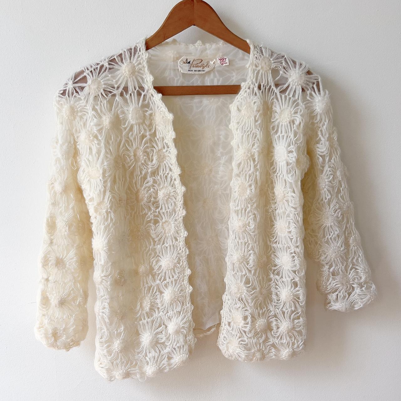Gorgeous early 60s crocheted mohair cardigan with... | Depop