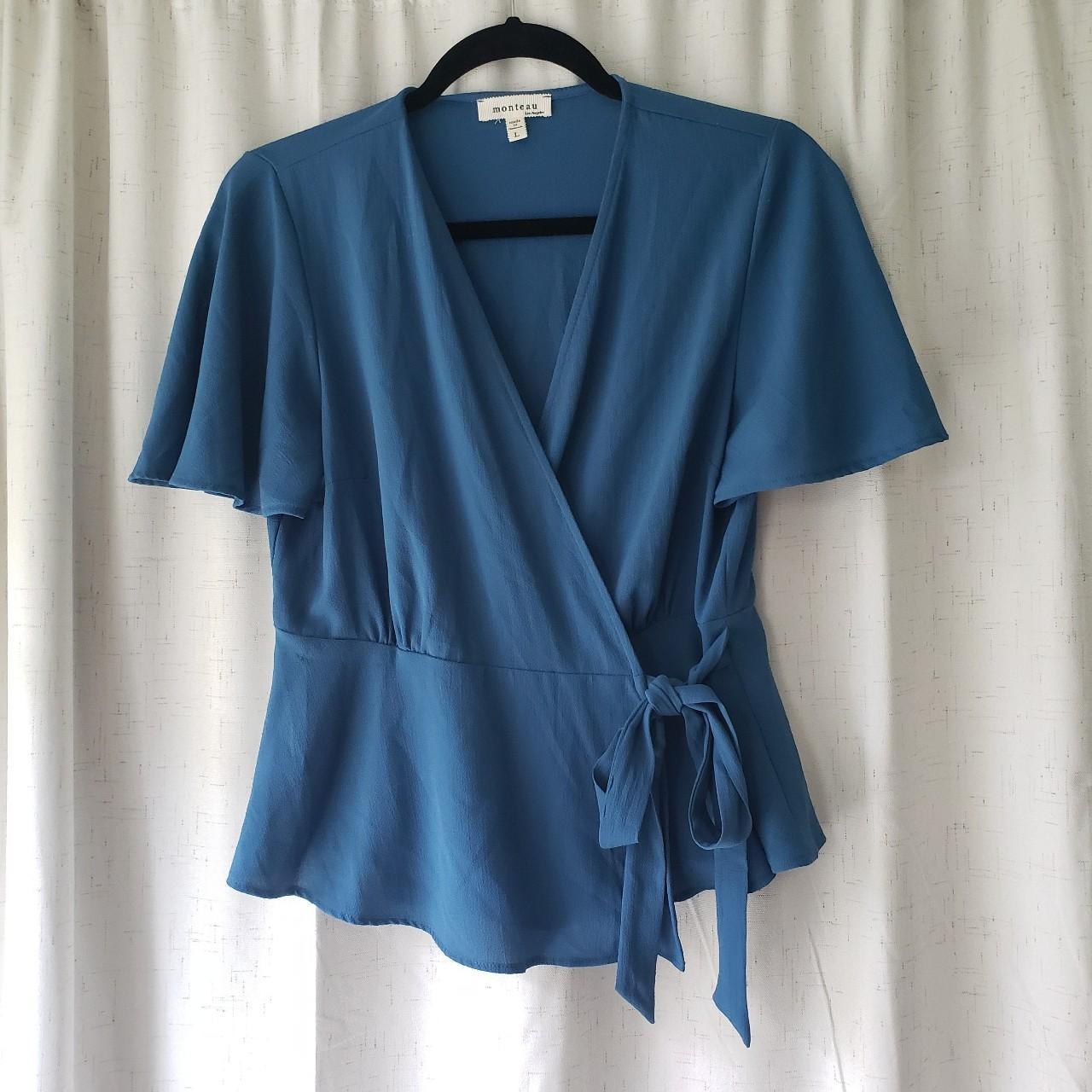 This cute blue Monteau wrap top is a... - Depop