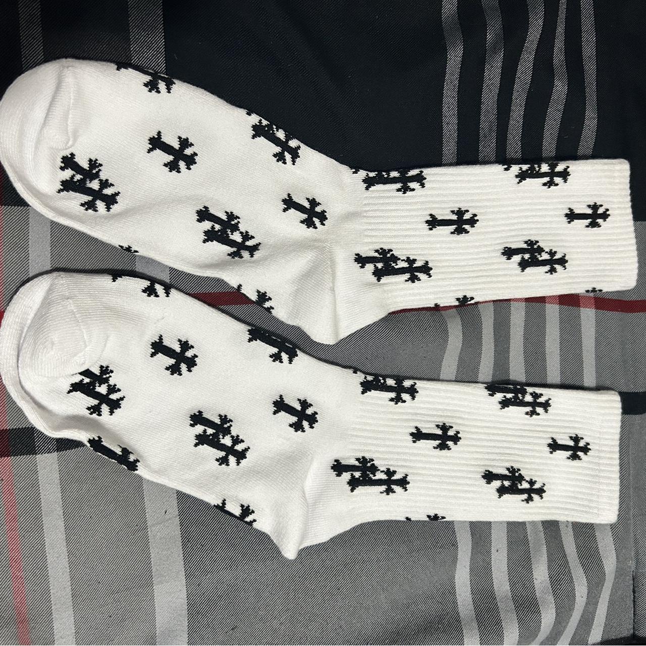 Custom chrome heart socks white and black - Depop