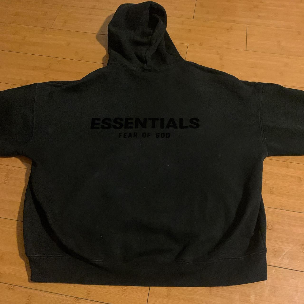 Essentials Jet black Acid Wash (Letters are peeling... - Depop