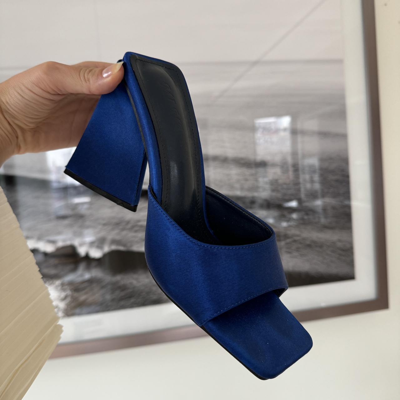 Mina blue open toe block heel with square toe size 40 - Depop