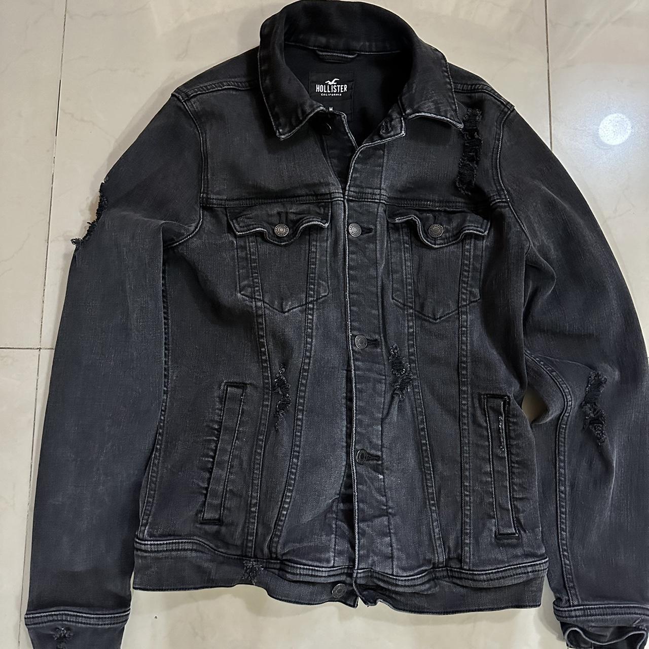 Hollister Black ripped Jean jacket (very... - Depop