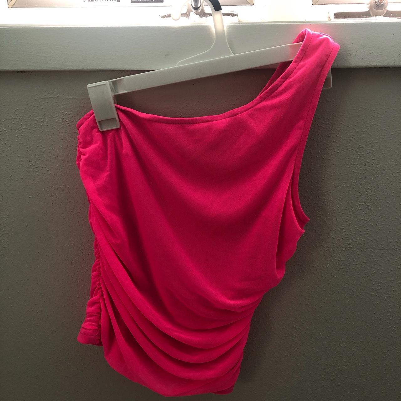 Hot pink one shoulder crop top. Size small. Never... - Depop