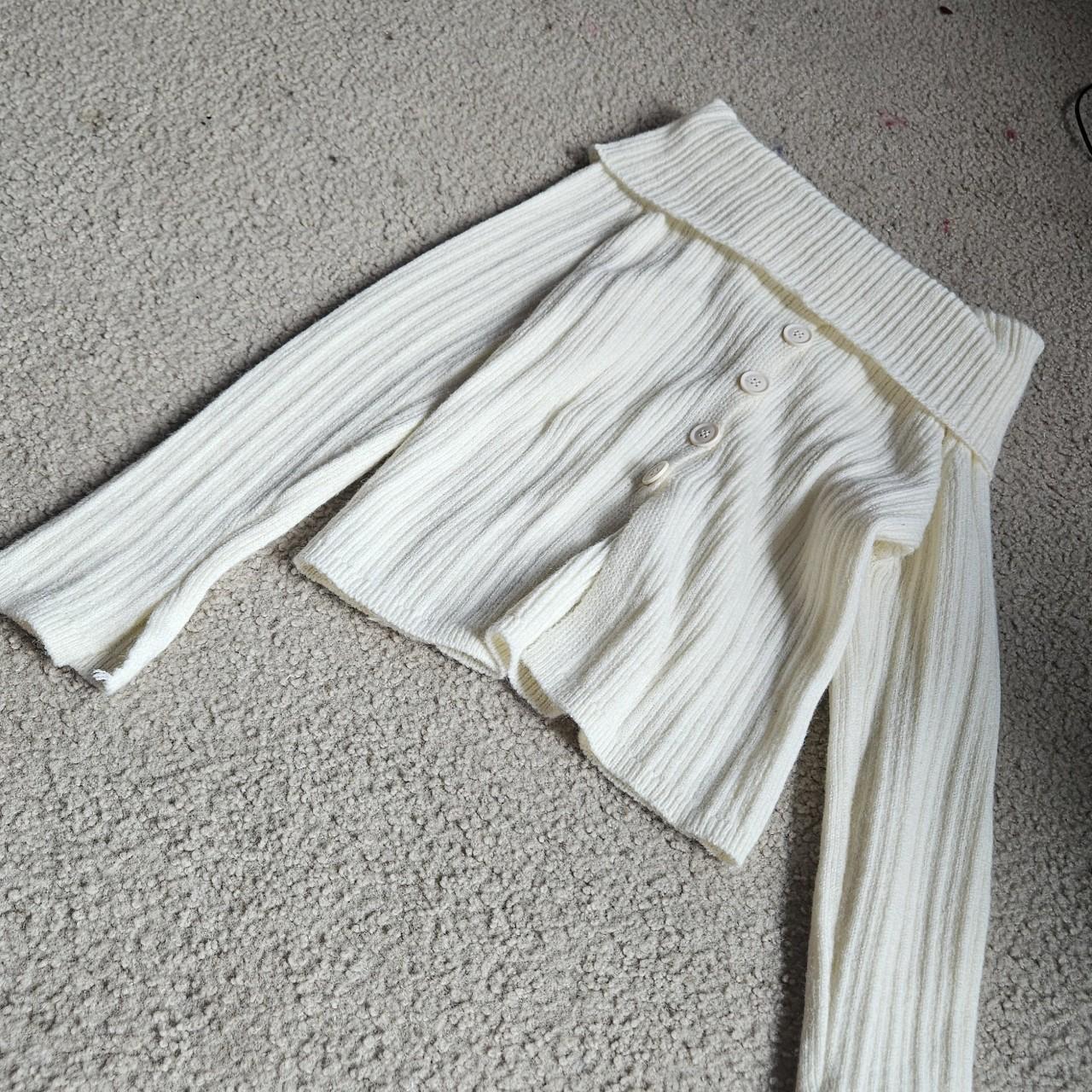 Fall cream over the shoulder button-up sweater - Depop