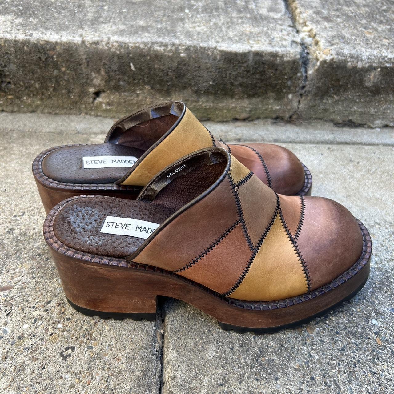 RARE vintage Steve Madden leather patchwork clogs.... - Depop