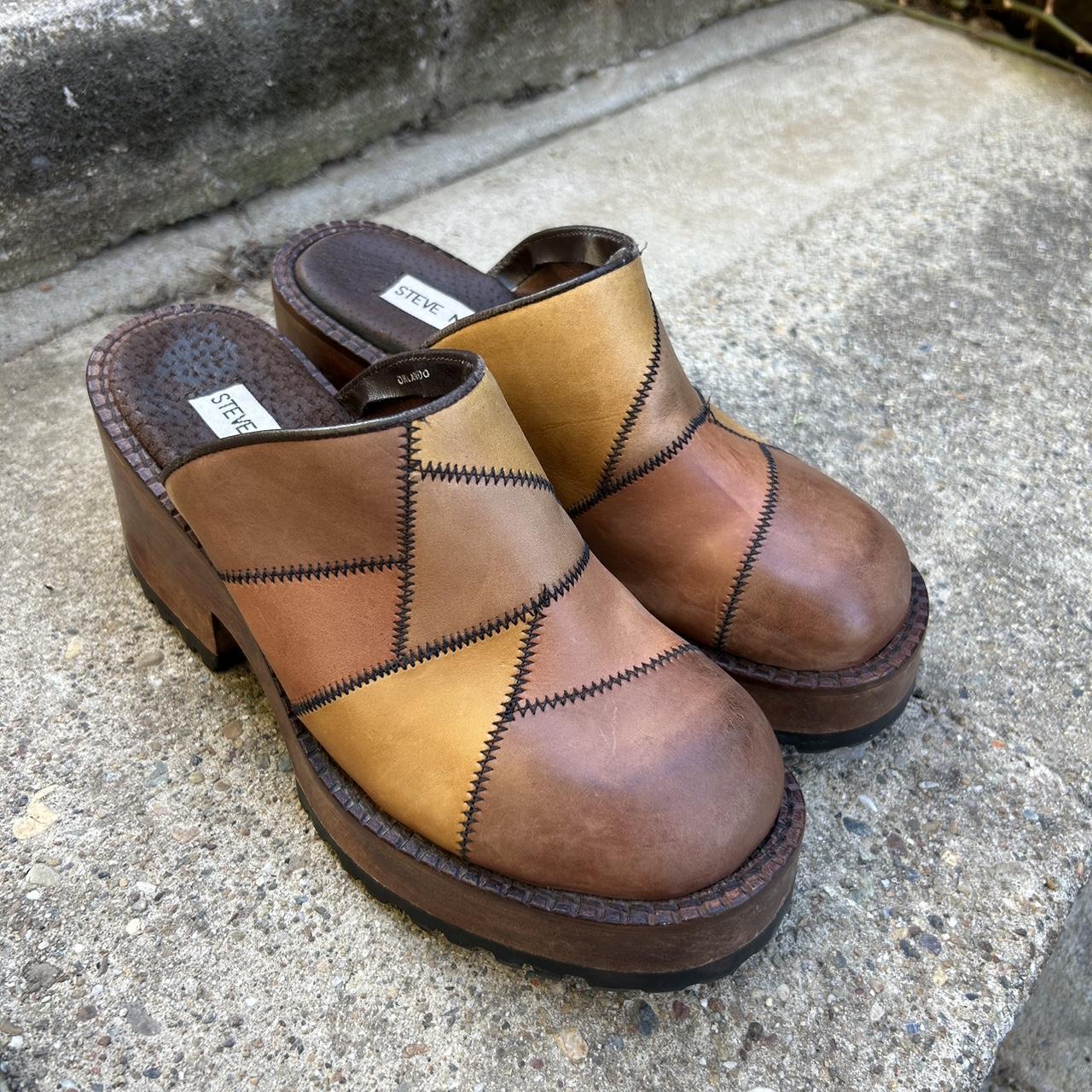 RARE vintage Steve Madden leather patchwork clogs.... - Depop