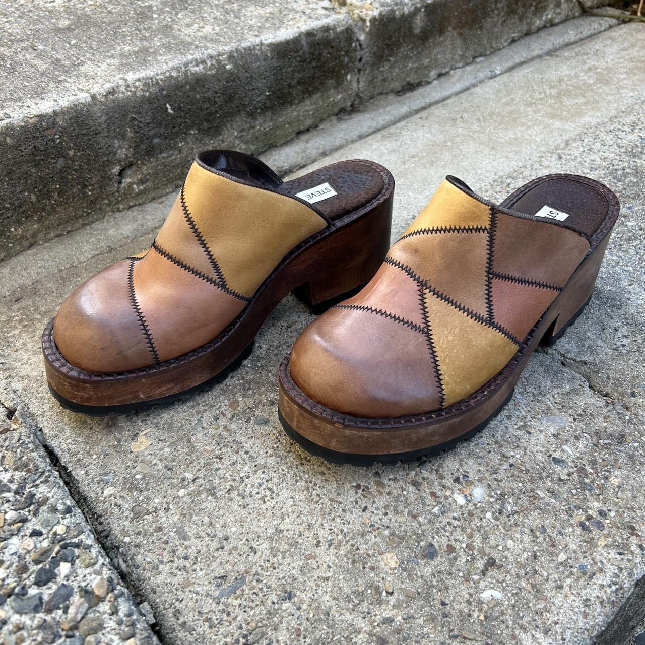 RARE vintage Steve Madden leather patchwork clogs.... - Depop