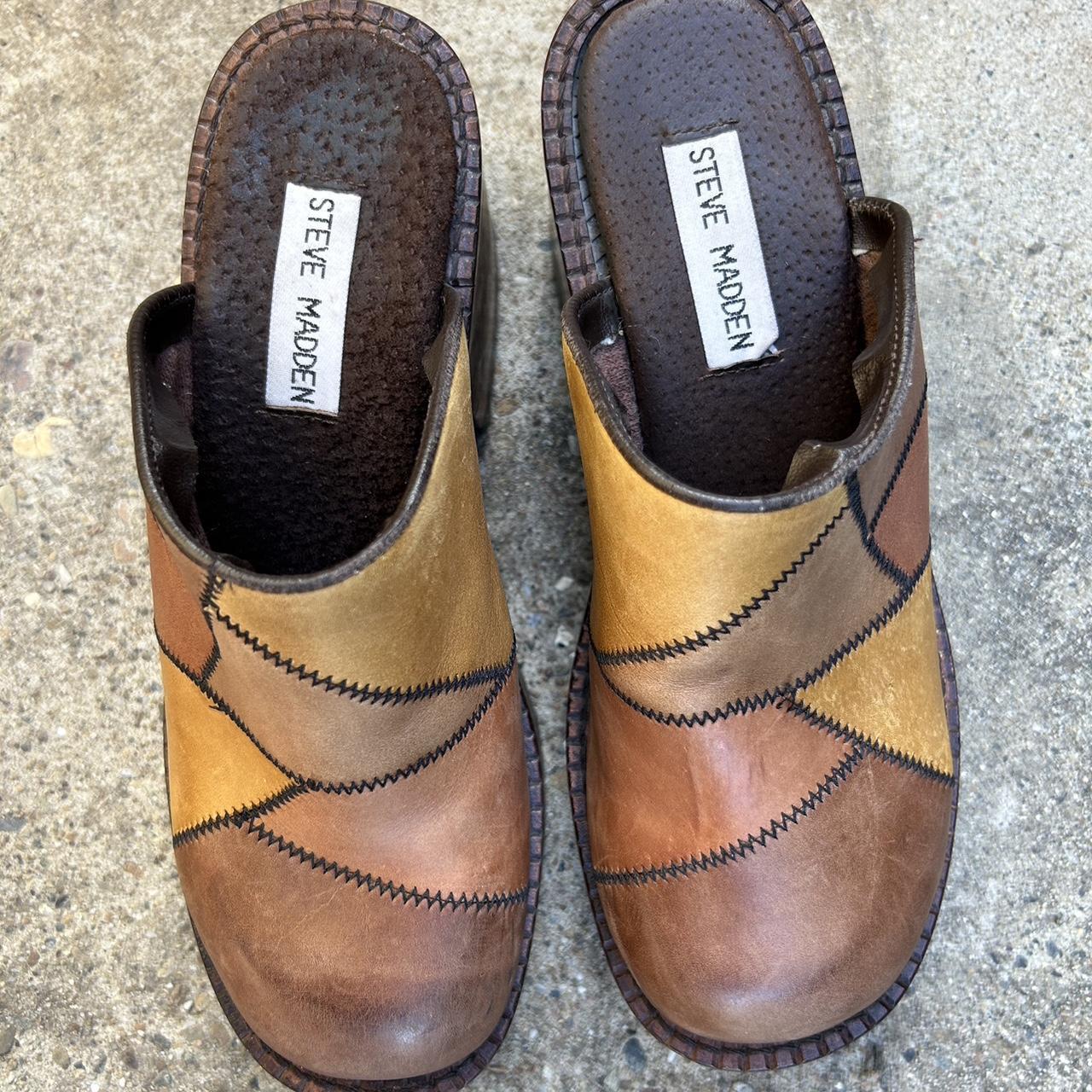 RARE vintage Steve Madden leather patchwork clogs.... - Depop