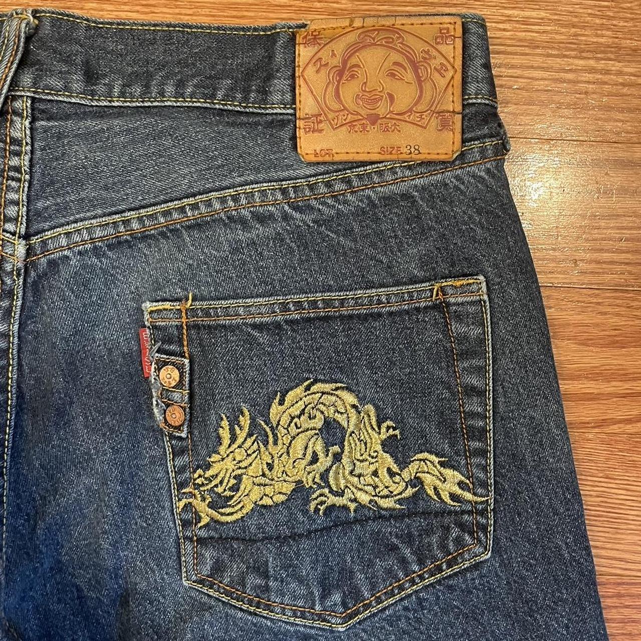 Yellow dragon embroidered evisu jeans Sz 38 Some... - Depop