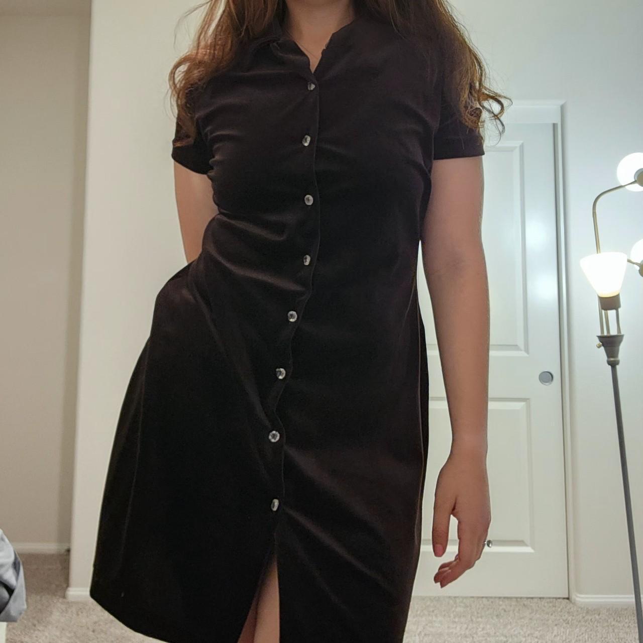 Dark brown velvet button-down collared dress Diamond... - Depop
