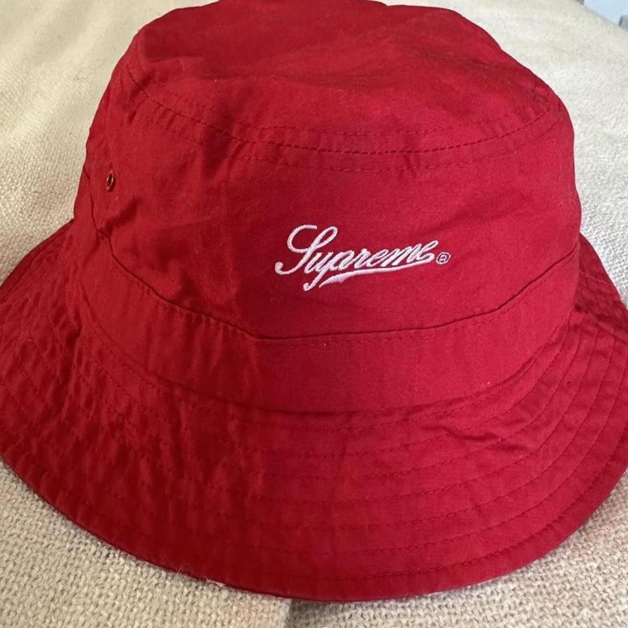 Red supreme bucket hat Perfect condition Worn... - Depop