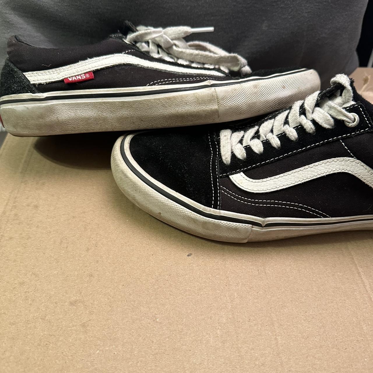 Used Size 9US black vans. Sole inserts have been... - Depop