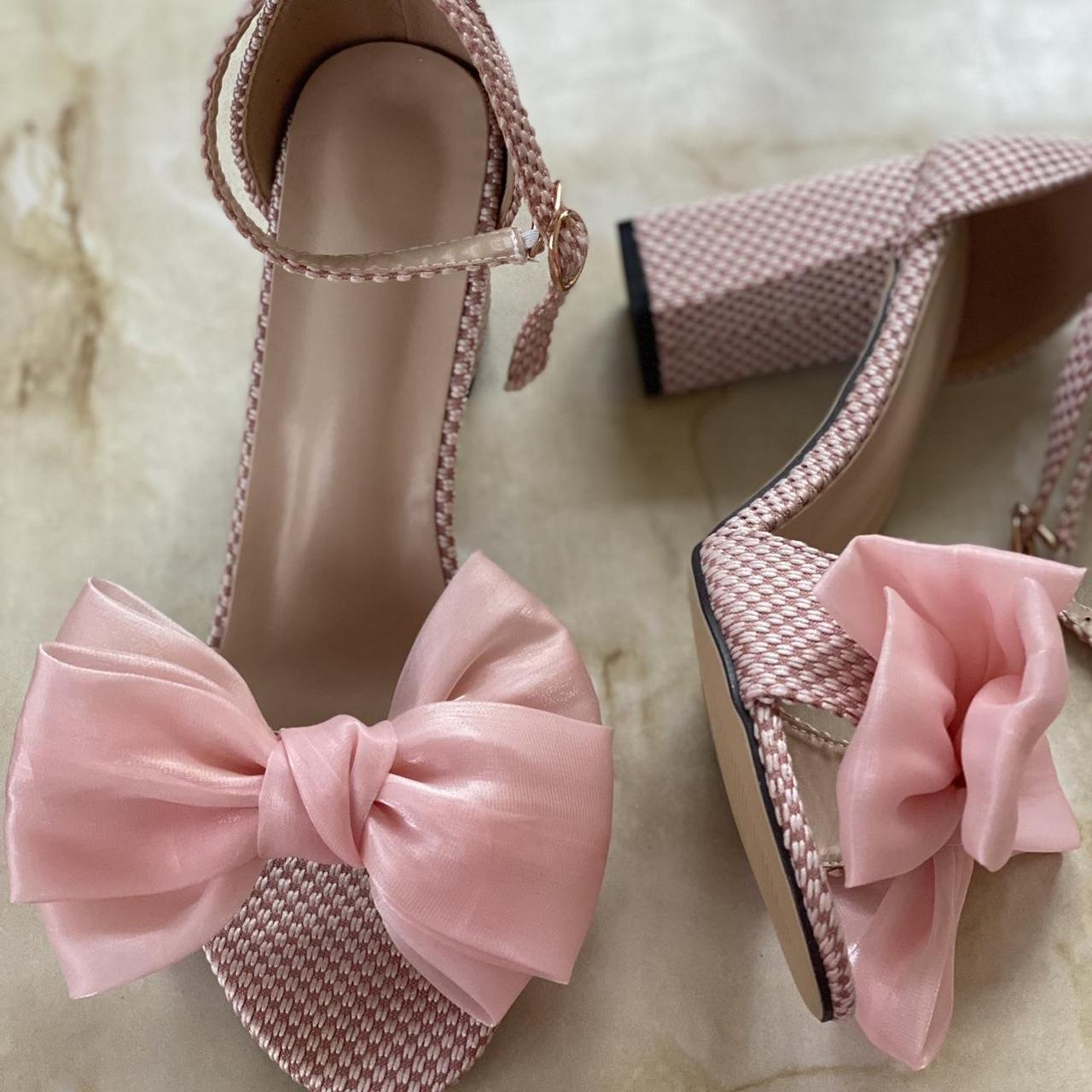 Pink Bow Block Heels UK size 6 Never worn... - Depop