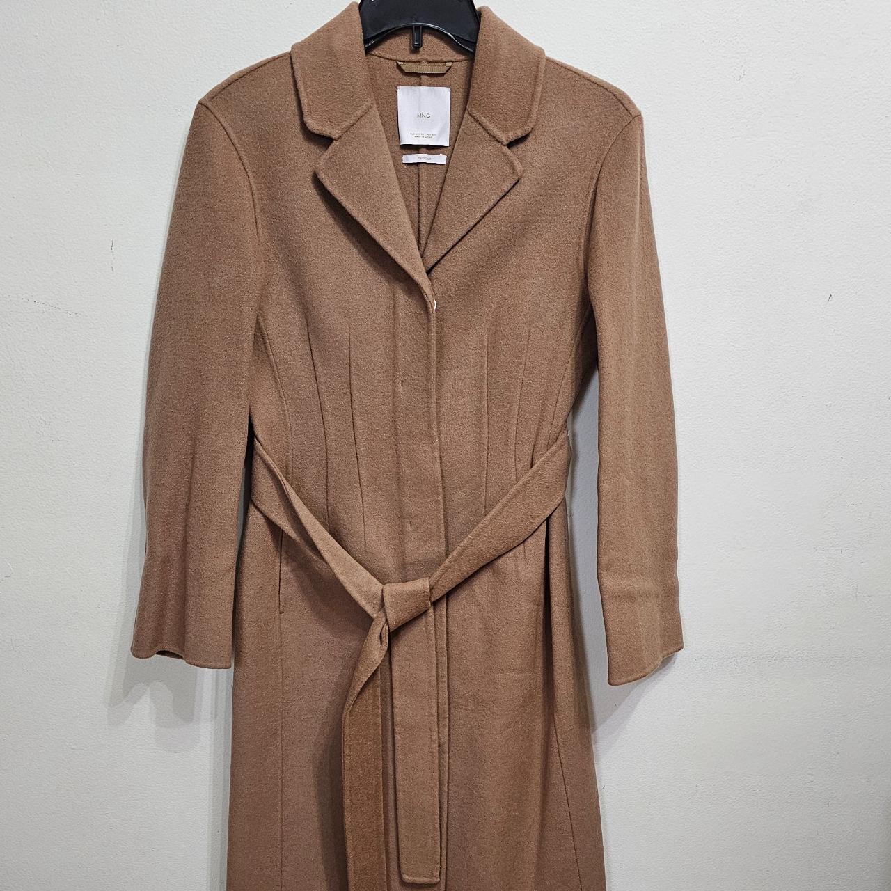 Mango Wool coat with handmade belt Medium Brown... - Depop