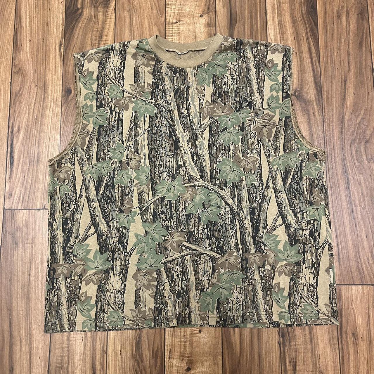 Vintage Boxy Treebark Camo Sleeveless Tank Top Shirt... - Depop