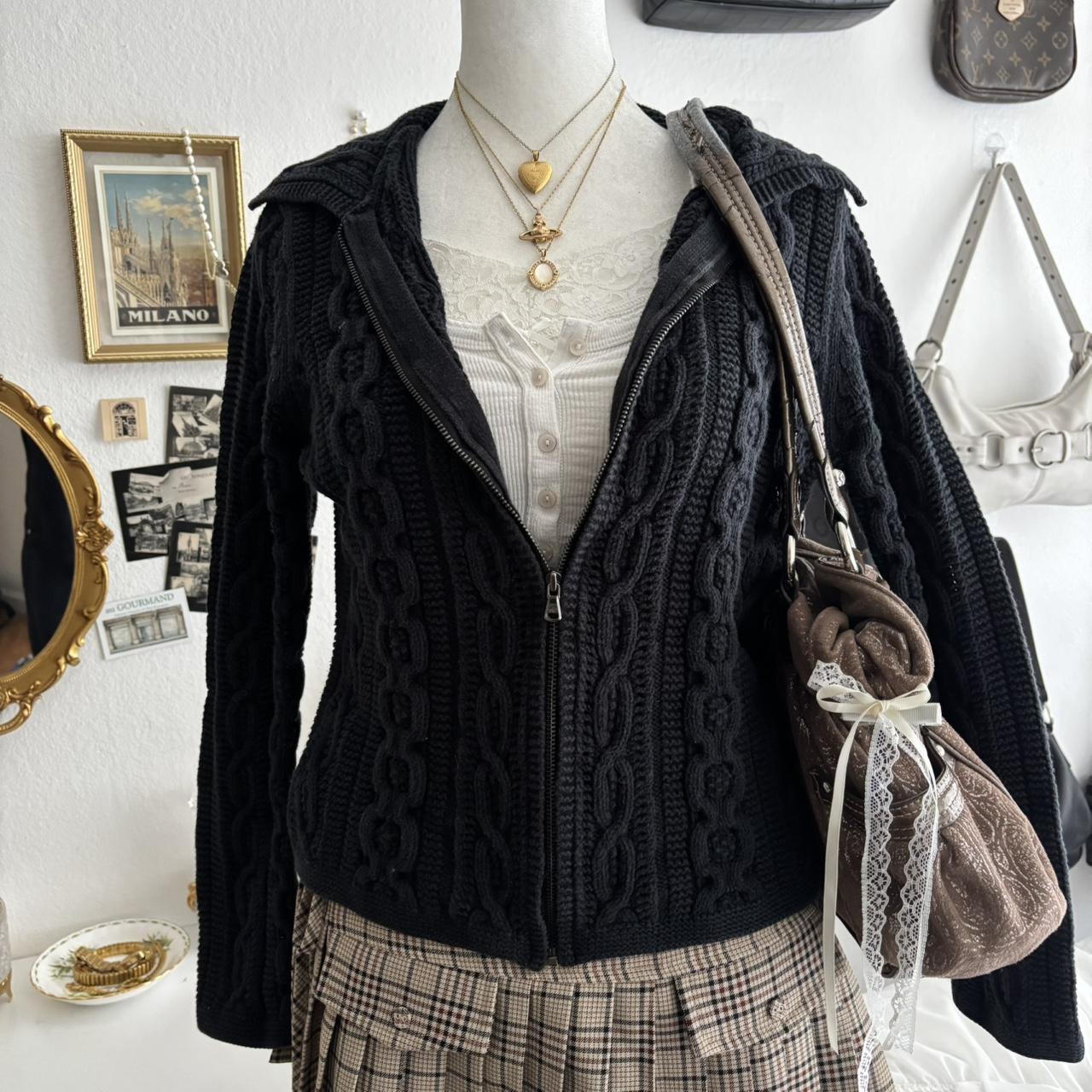 y2k black knit zip up size S brand is valerie... | Depop