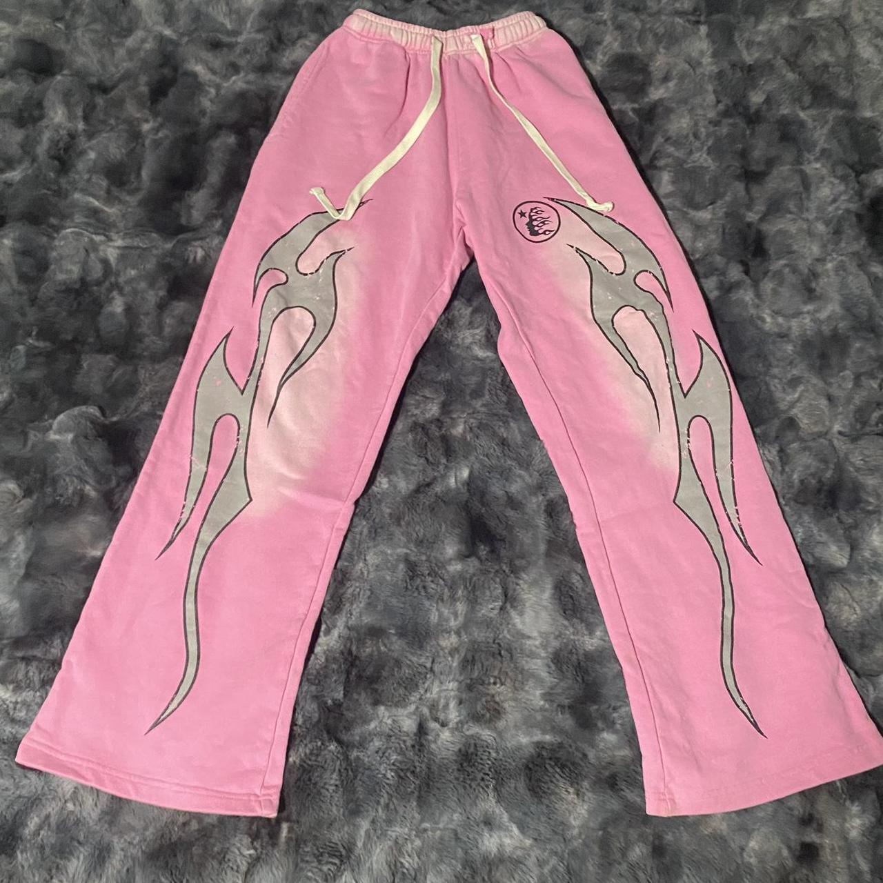 Hellstar Flame Sweatpants Pink Wash - Depop