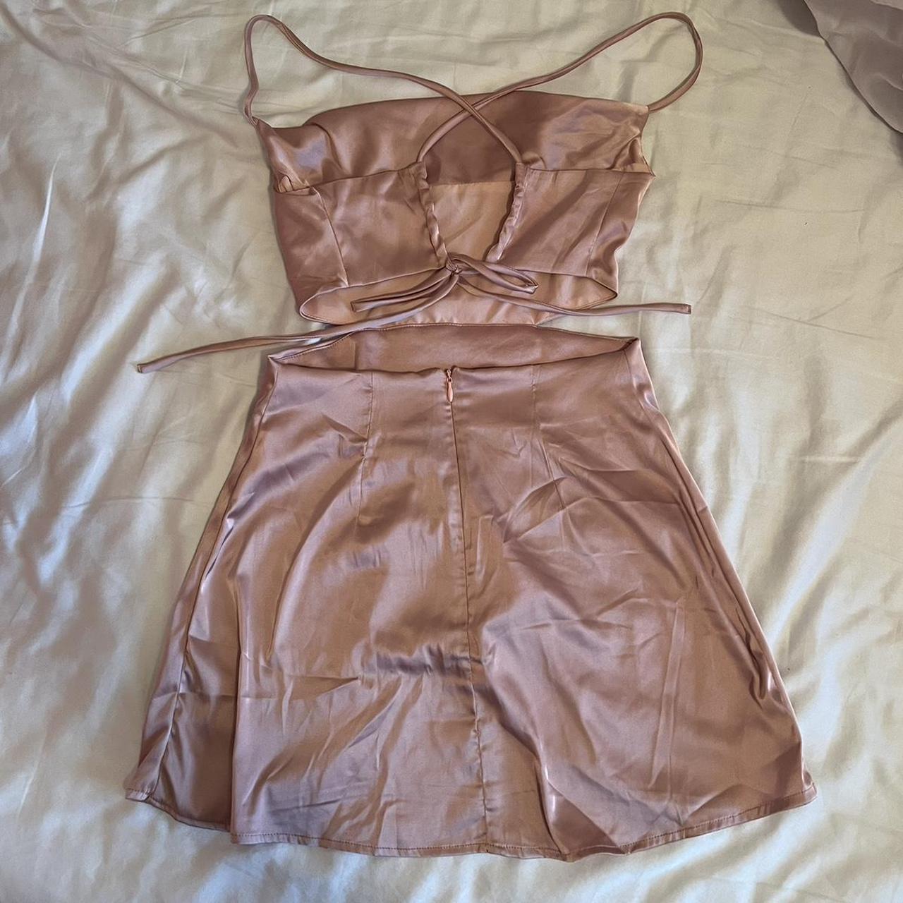 Light pink satin mini dress; brand new; criss cross... - Depop