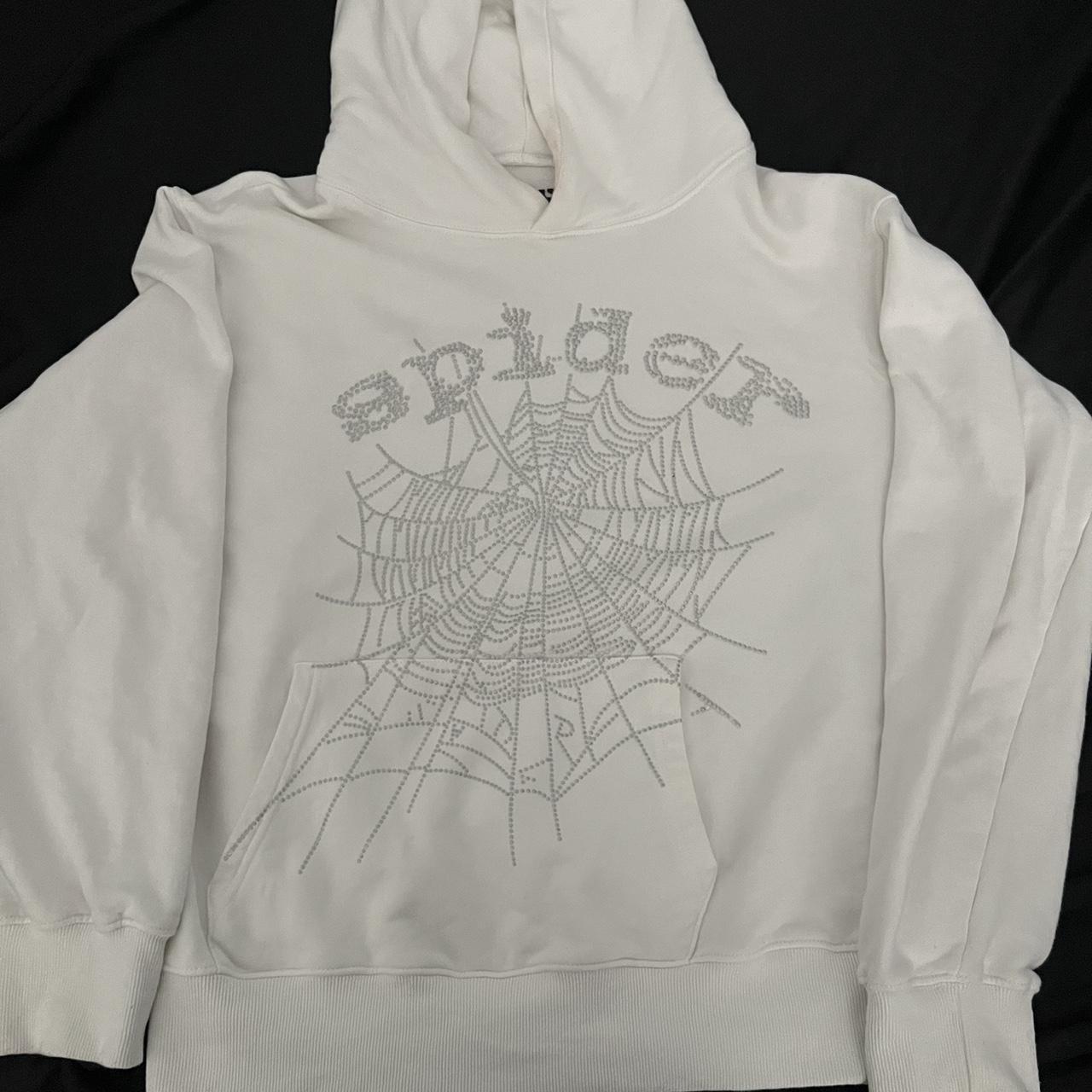 White rhinestone spider hoodie - Depop