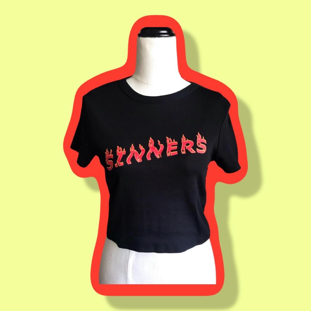 BLACK SINNERS GRAPHIC CROP TOP! BARELY WORN!... - Depop