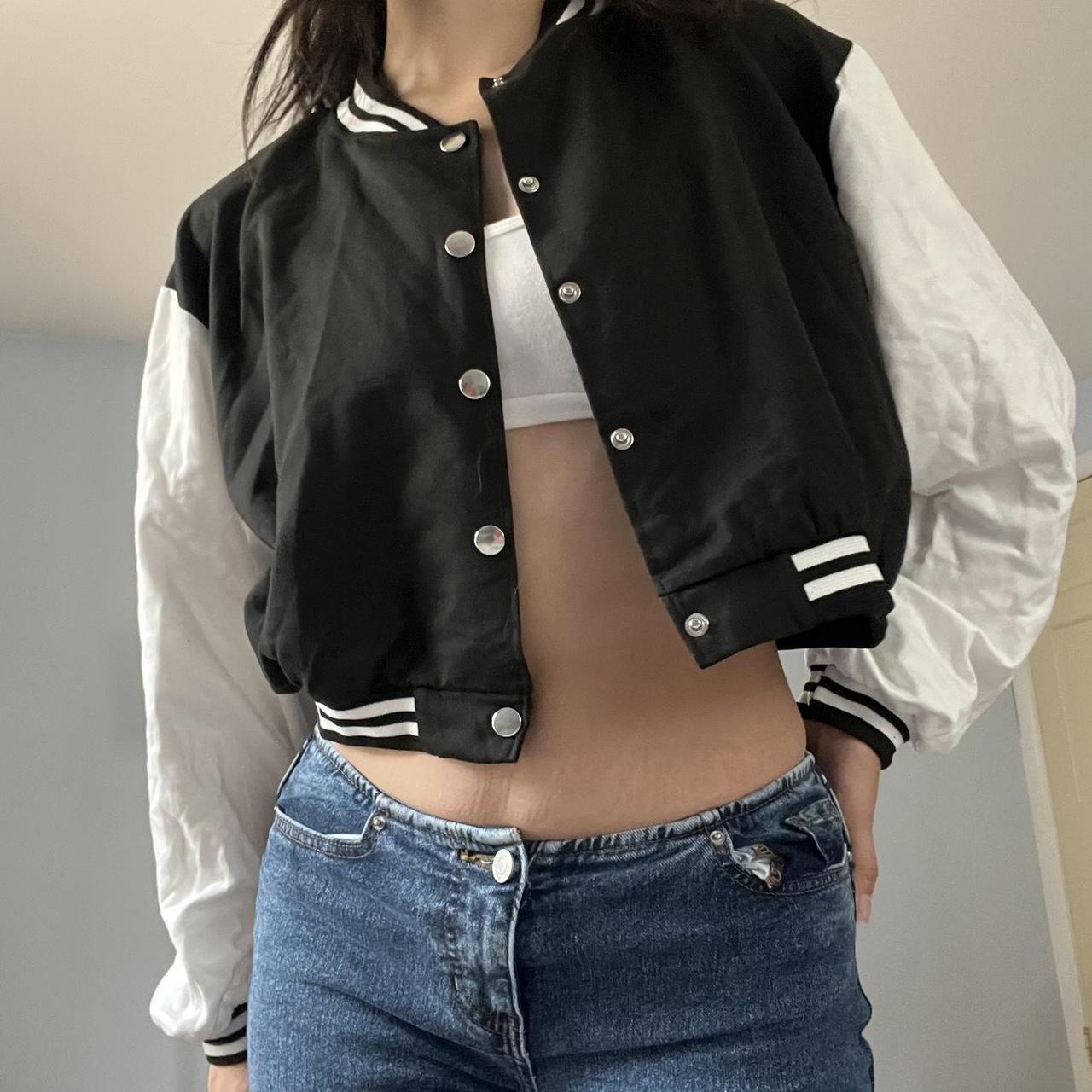 Cropped varsity jacket, bought in Korea. BNWOT A... | Depop
