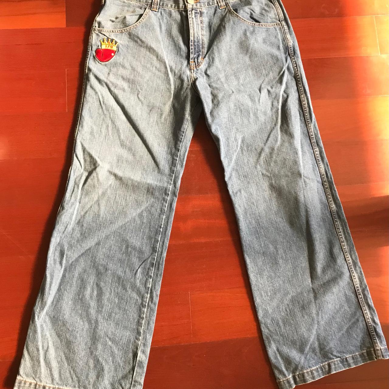 JNCO jeans with heart and crown patch. In good... - Depop
