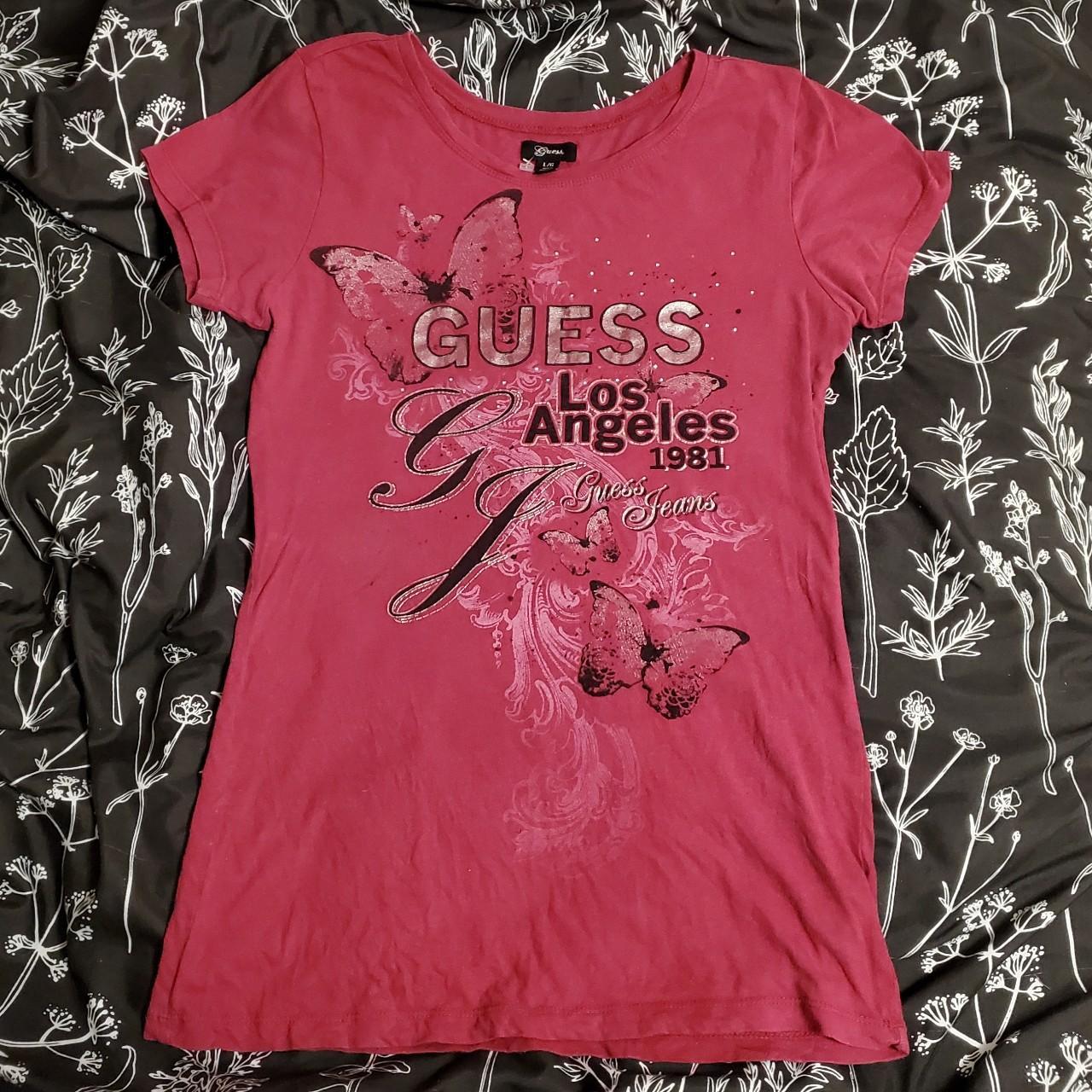 2000s hot pink guess fitted top♡ really pretty... - Depop