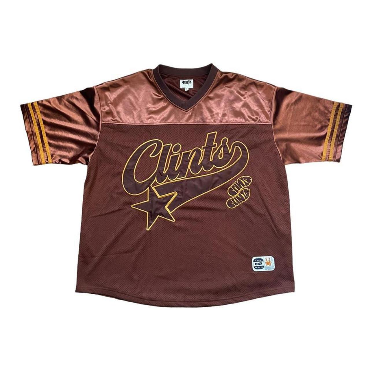 1301 Clints Inc baseball jersey brown/gold Size... - Depop