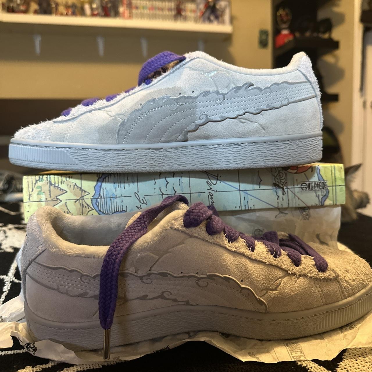 Puma x One Piece collab white and purple trainers.... | Depop