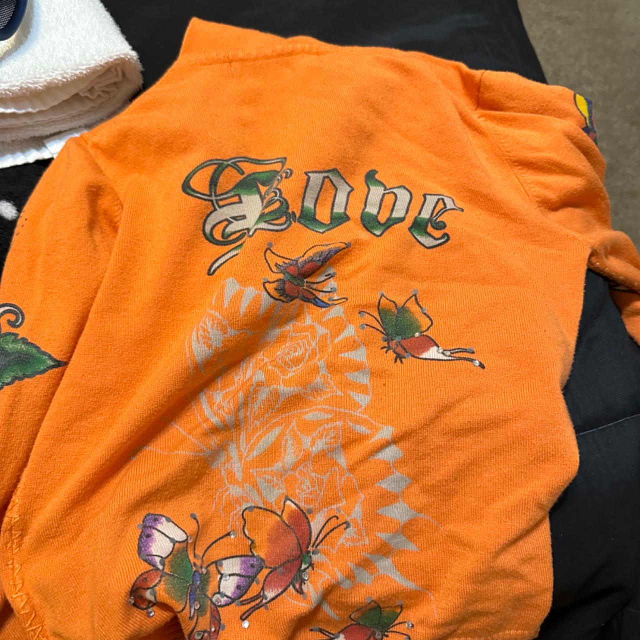 Pre-owned rhinestone edhardy zip up Size:xs Zipper... - Depop