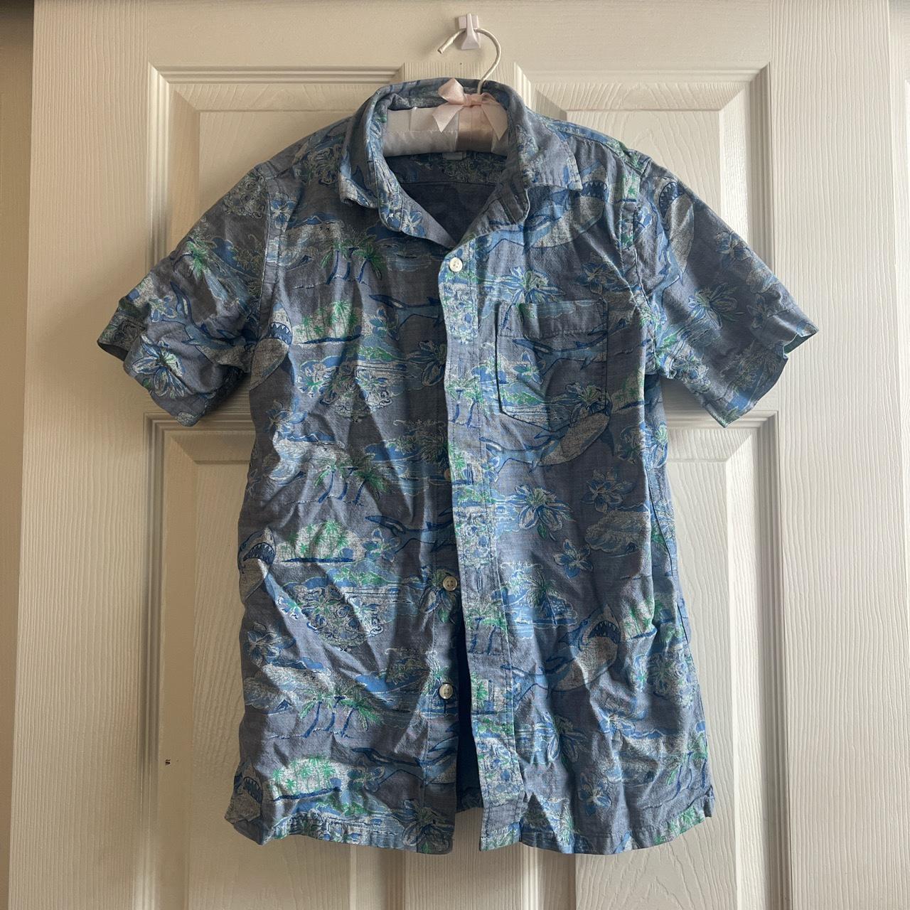 blue and teal aloha button up shirt 🏝️ good... - Depop