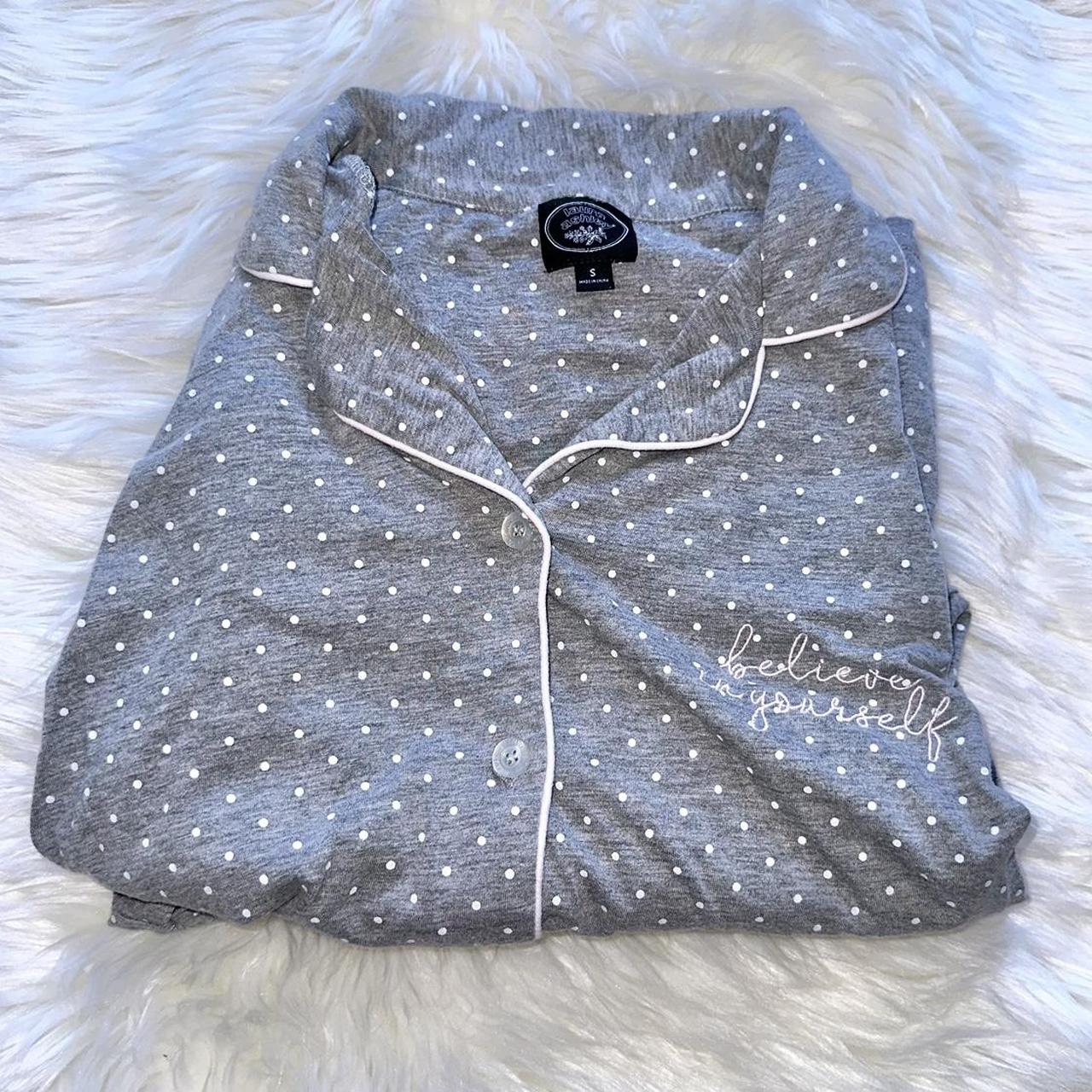 Laura Ashley Grey and White Polka Dot Pajama Set🩶,... - Depop