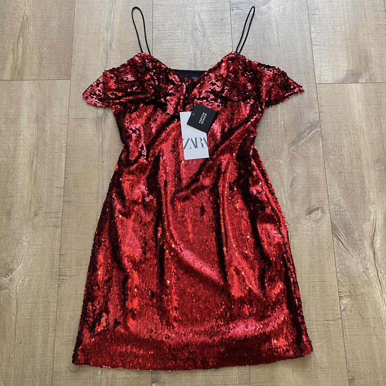 Zara Red Sequin Dress - Size M - Brand new with... - Depop