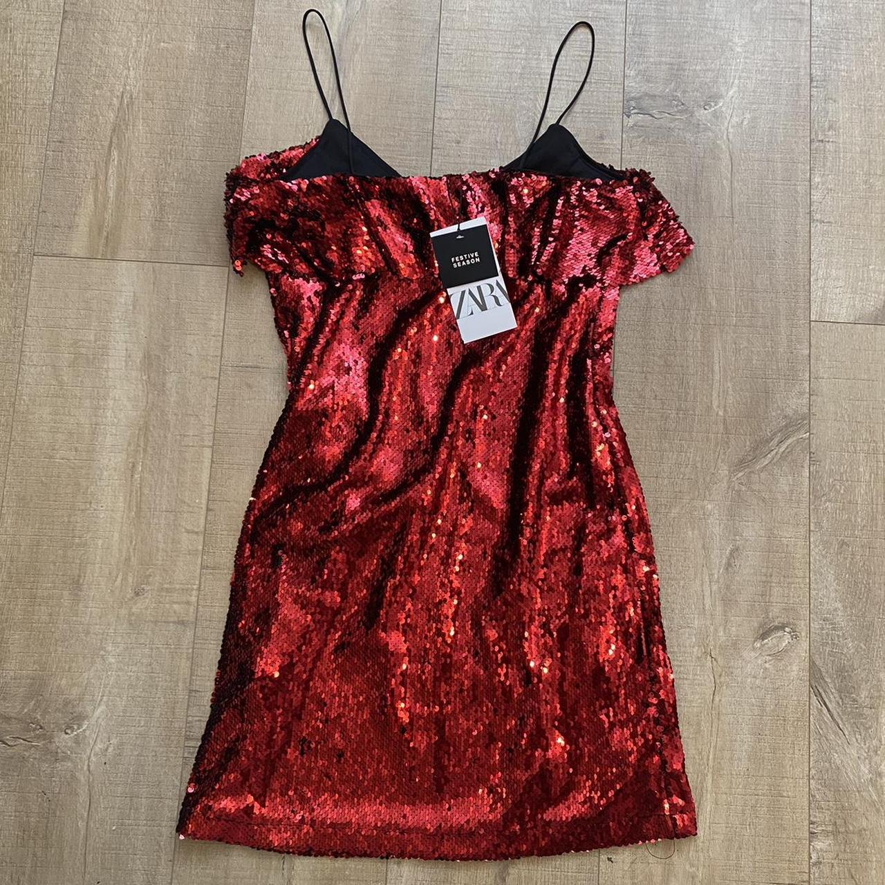 Zara Red Sequin Dress - Size M - Brand new with... - Depop
