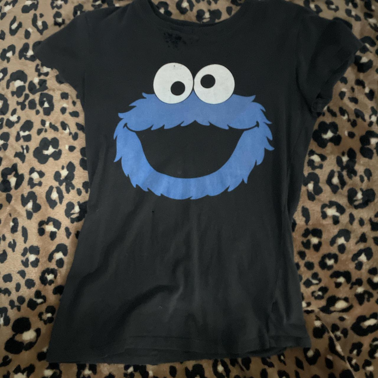 black fitted cookie monster tee size large but fits... - Depop