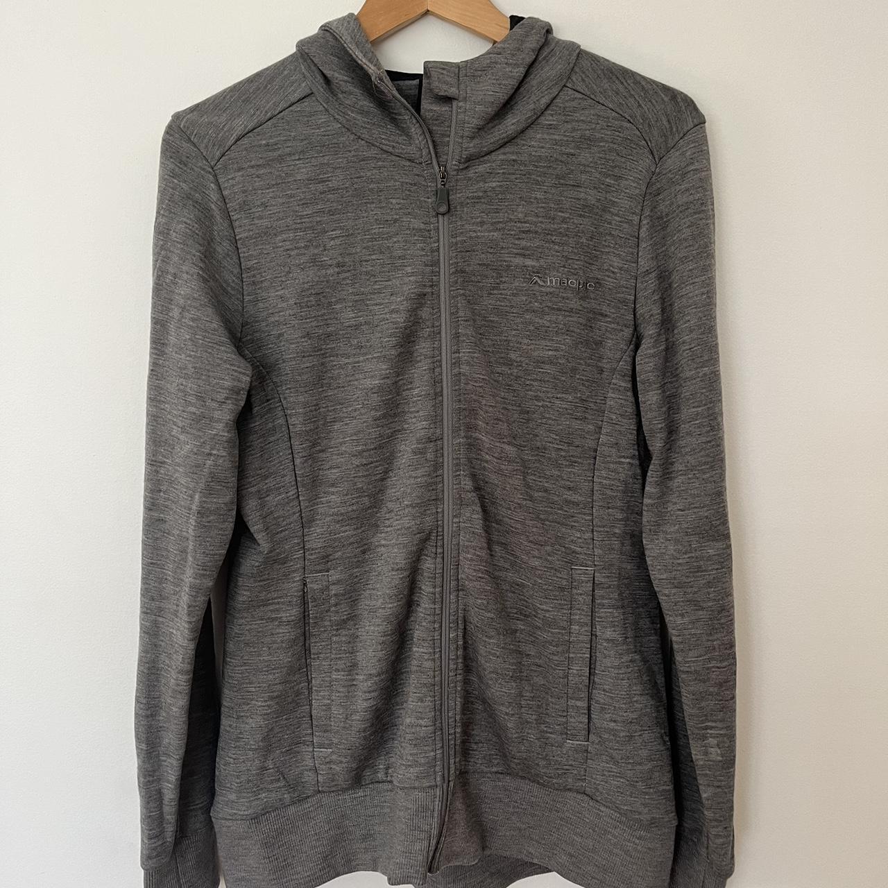 Macpac- grey merino wool hoodie - Depop