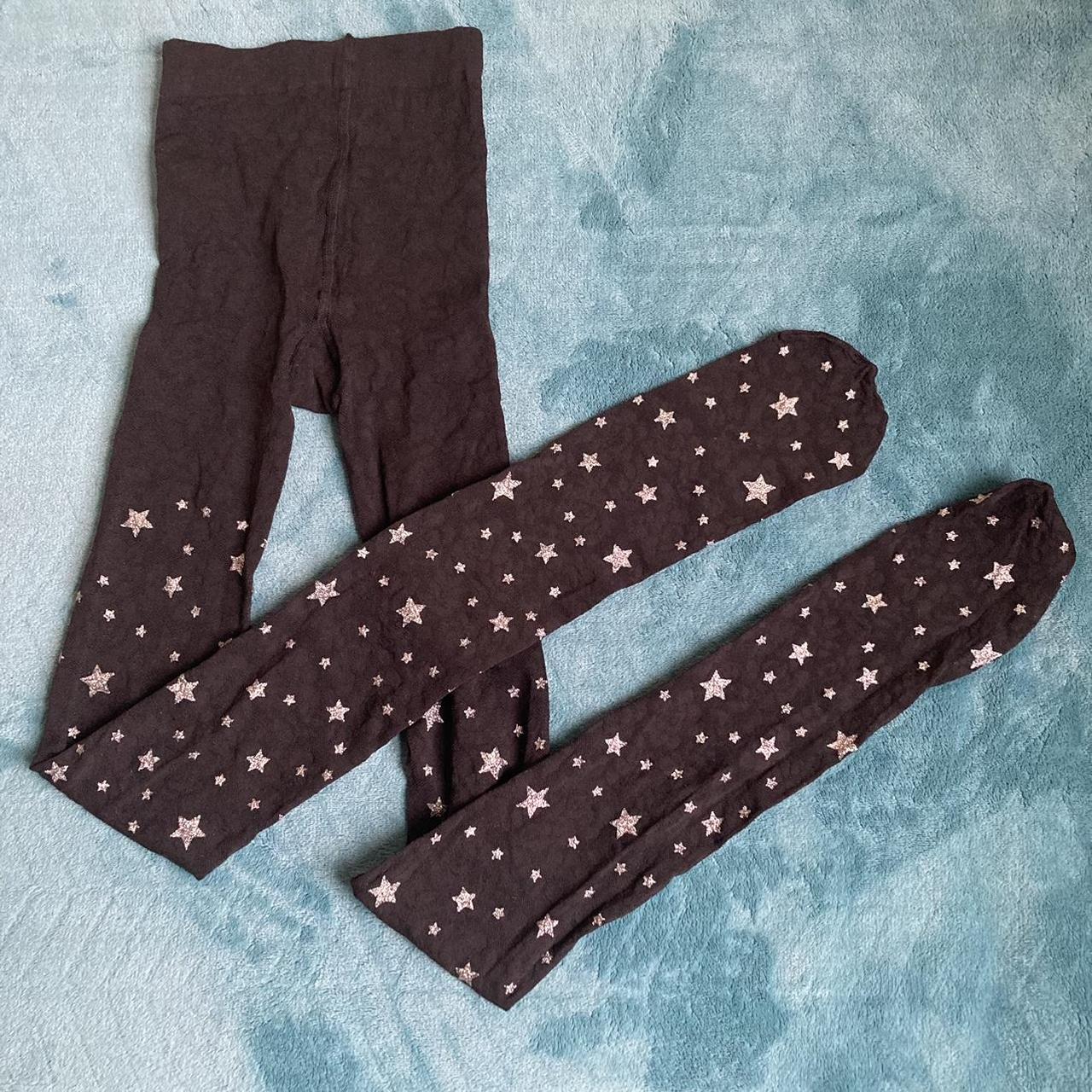 Glitter Star Print Black Floral Lace Tights Size XS... - Depop