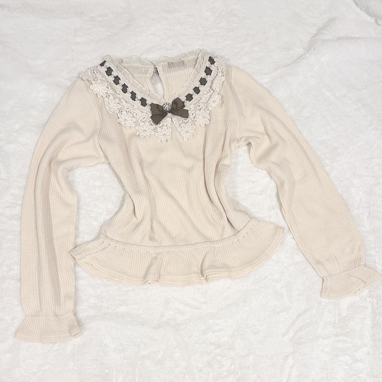 Axes Femme cream long sleeves sweater with brown bow... | Depop