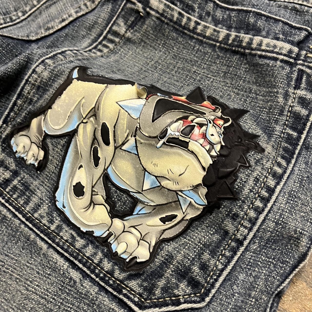 baby jnco carpenter jorts sick bulldog patch on back... - Depop