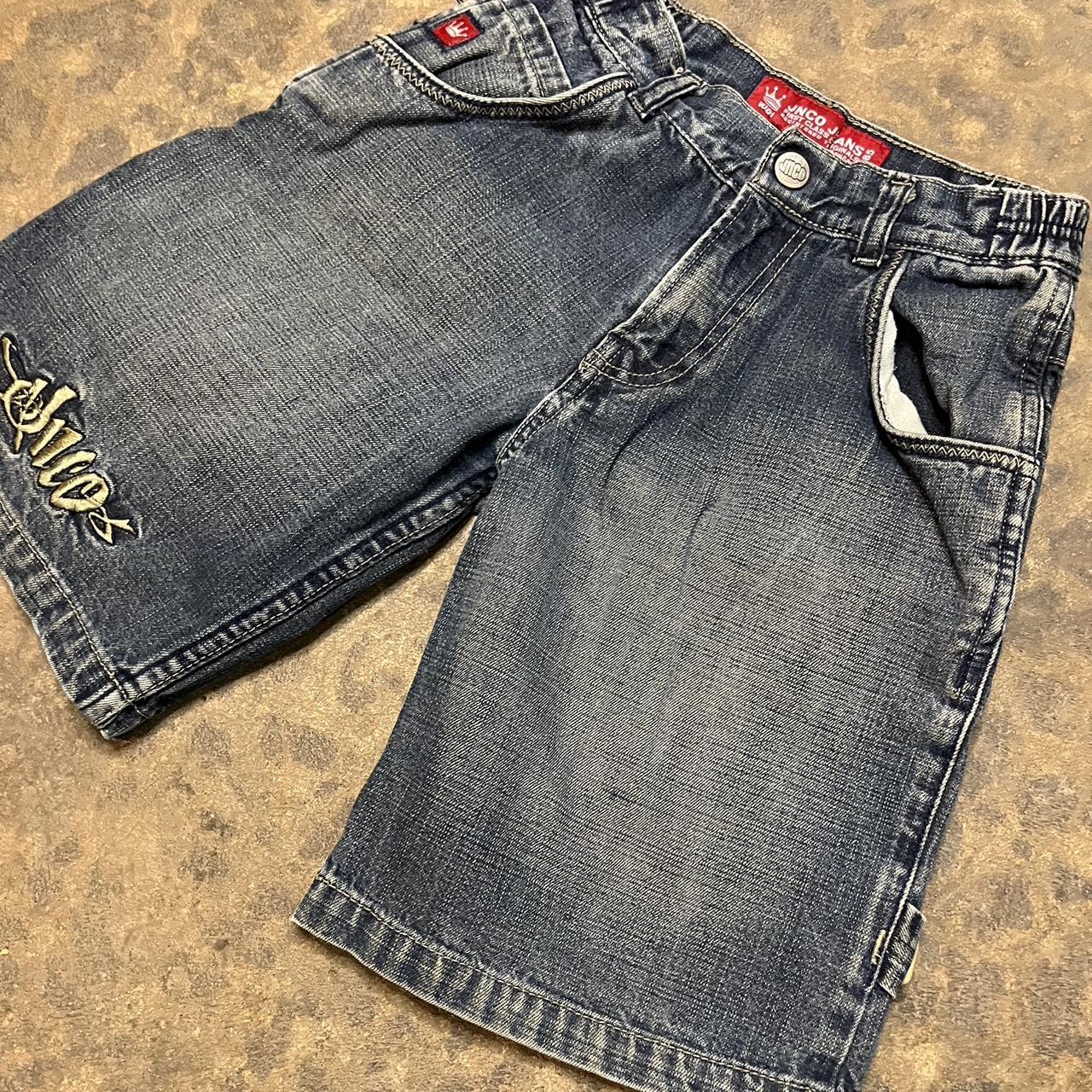baby jnco carpenter jorts sick bulldog patch on back... - Depop